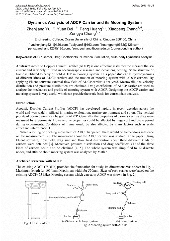 Dynamics Analysis of ADCP Carrier and its Mooring System | Scientific.Net