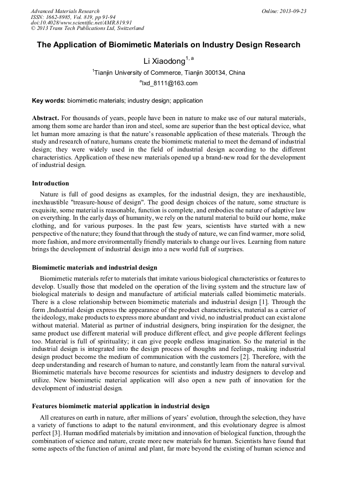 The Application of Biomimetic Materials on Industry Design Research ...