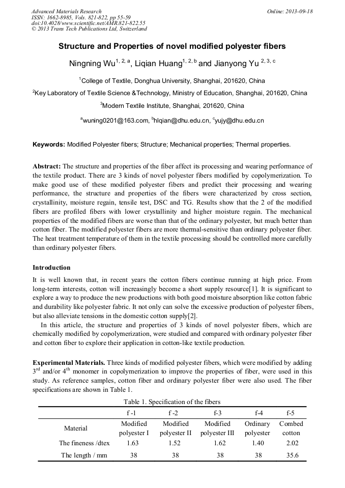 Structure and Properties of Novel Modified Polyester Fibers ...