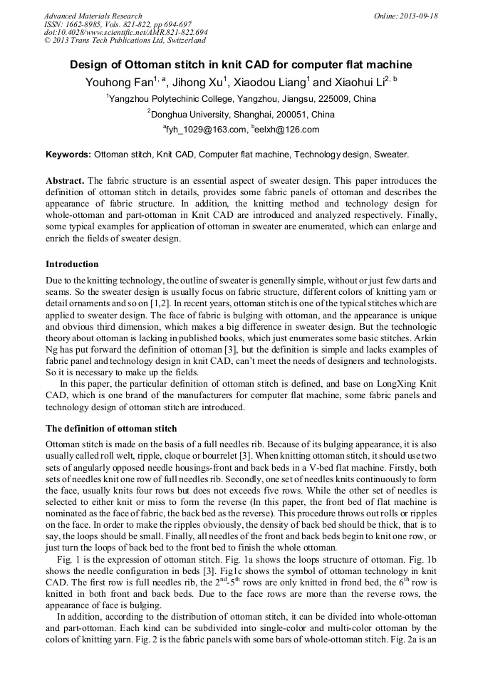 Design of Ottoman Stitch in Knit CAD for Computer Flat Machine ...