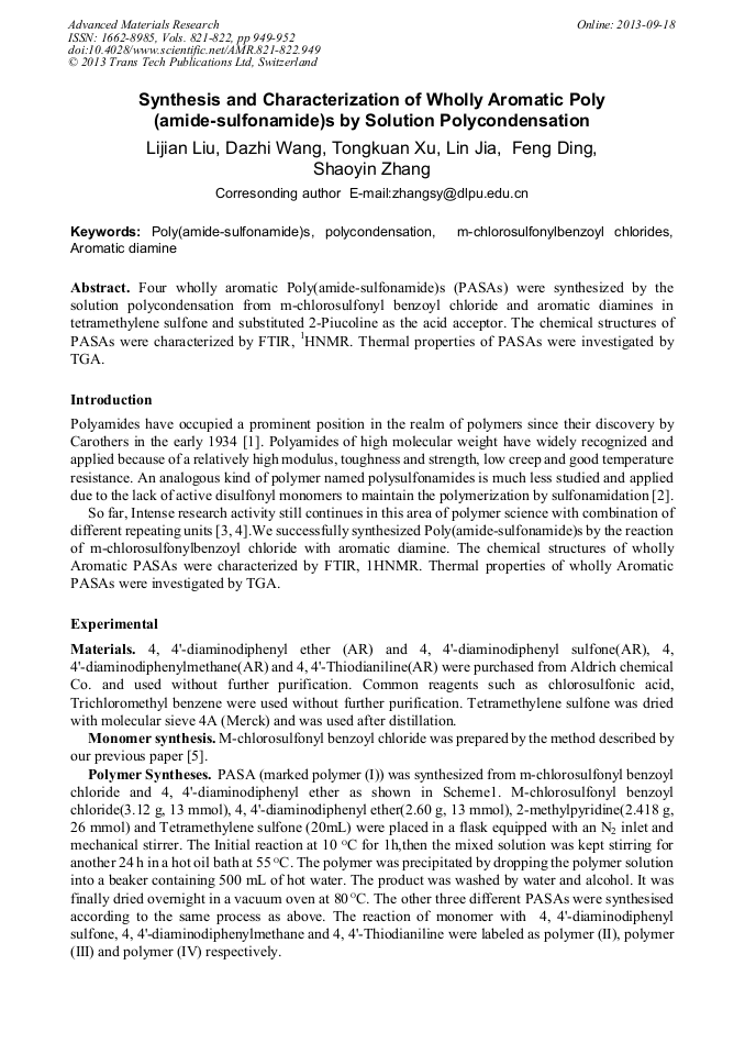 Synthesis and Characterization of Wholly Aromatic Poly (amide ...