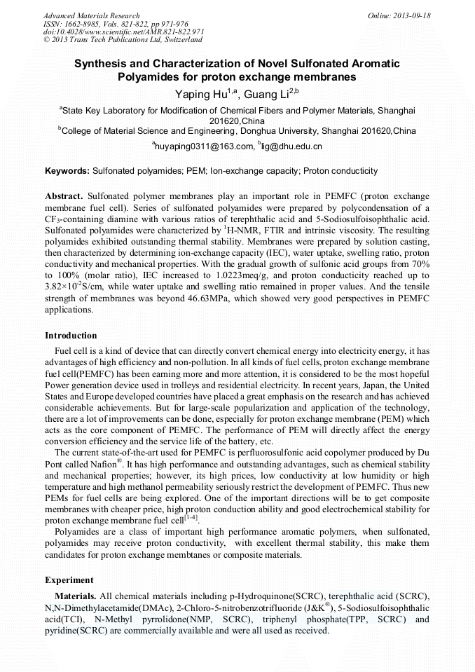 Synthesis and Characterization of Novel Sulfonated Aromatic Polyamides ...
