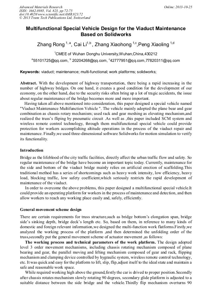 Multifunctional Special Vehicle Design for the Viaduct Maintenance ...