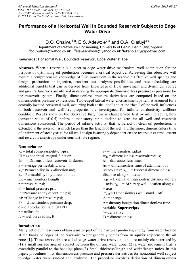 Performance of a Horizontal Well in Bounded Reservoir Subject to Edge ...