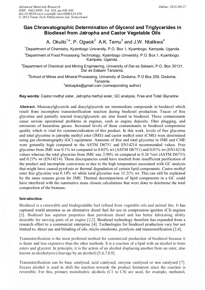 Gas Chromatographic Determination of Glycerol and Triglycerides in ...