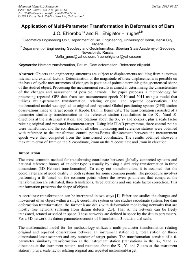 Application of Multi-Parameter Transformation in Deformation of Dam ...