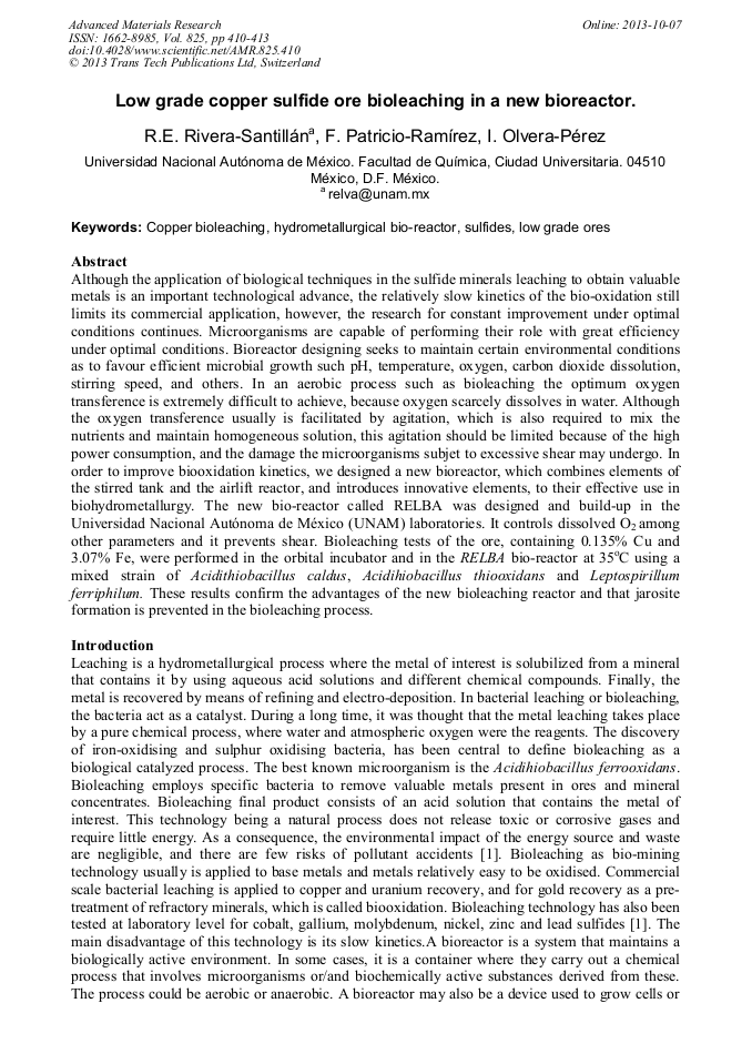 Low Grade Copper Sulfide Ore Bioleaching in a New Bioreactor ...