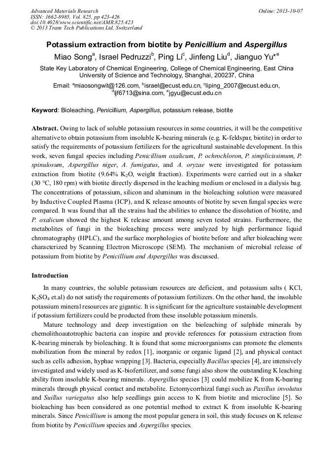 Potassium Extraction from Biotite by Penicillium and Aspergillus ...