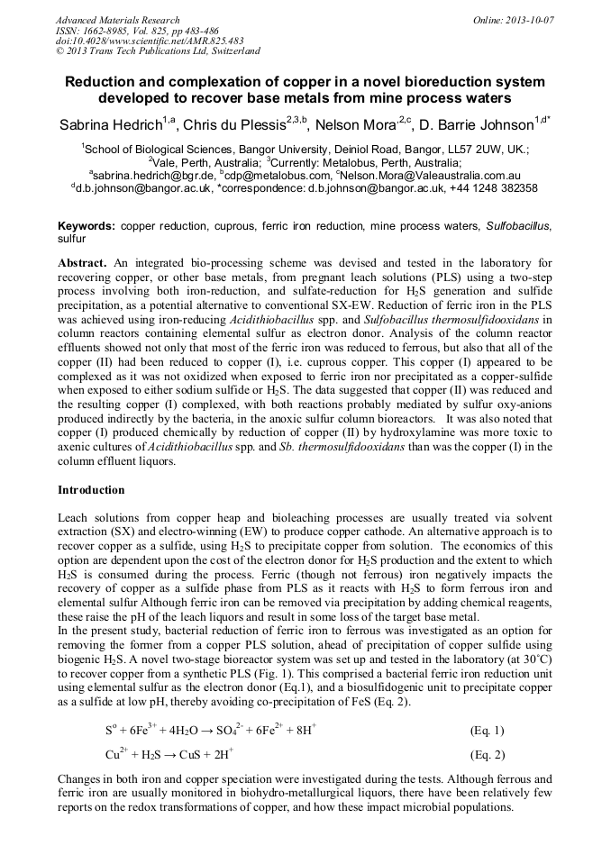 Reduction and Complexation of Copper in a Novel Bioreduction System ...