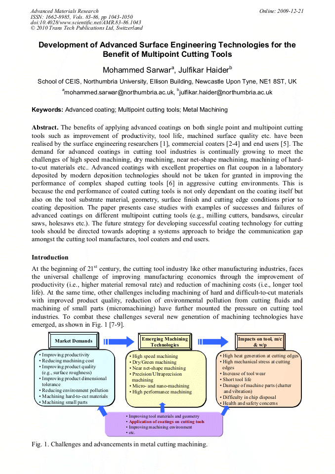Development of Advanced Surface Engineering Technologies for the ...
