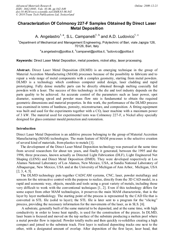 Characterization of Colmonoy 227-F Samples Obtained by Direct Laser ...