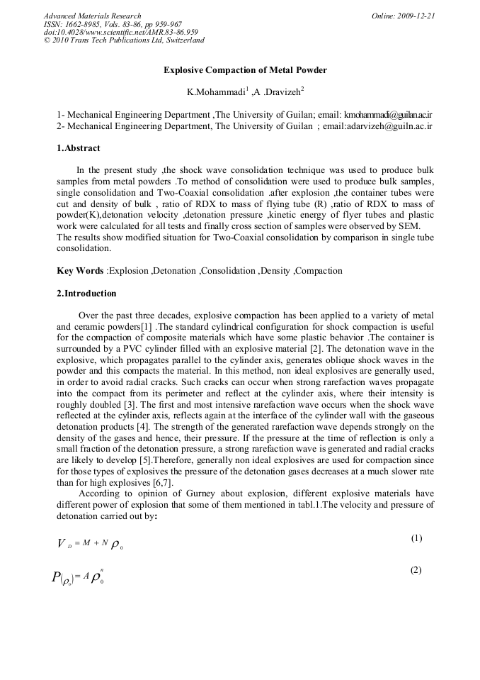 Explosive Compaction of Metal Powder | Scientific.Net