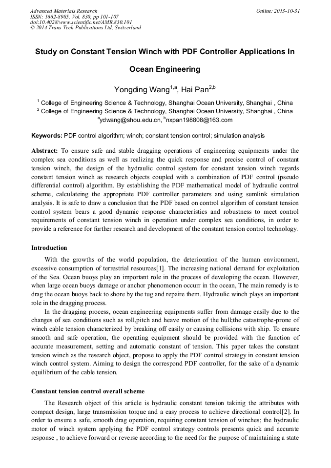 Study on Constant Tension Winch with PDF Controller Applications in ...