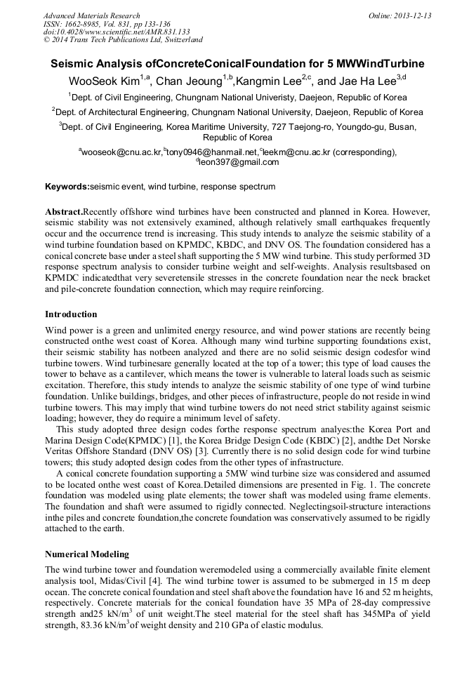 Seismic Analysis of Concrete Conical Foundation for 5 MWWind Turbine ...