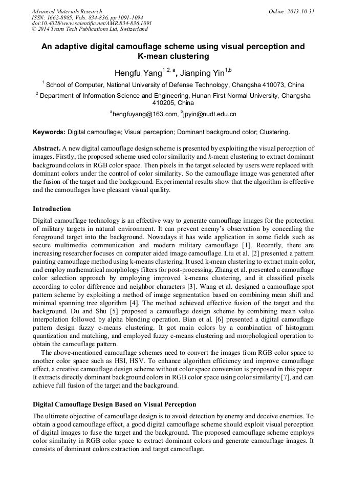 An Adaptive Digital Camouflage Scheme Using Visual Perception and K ...