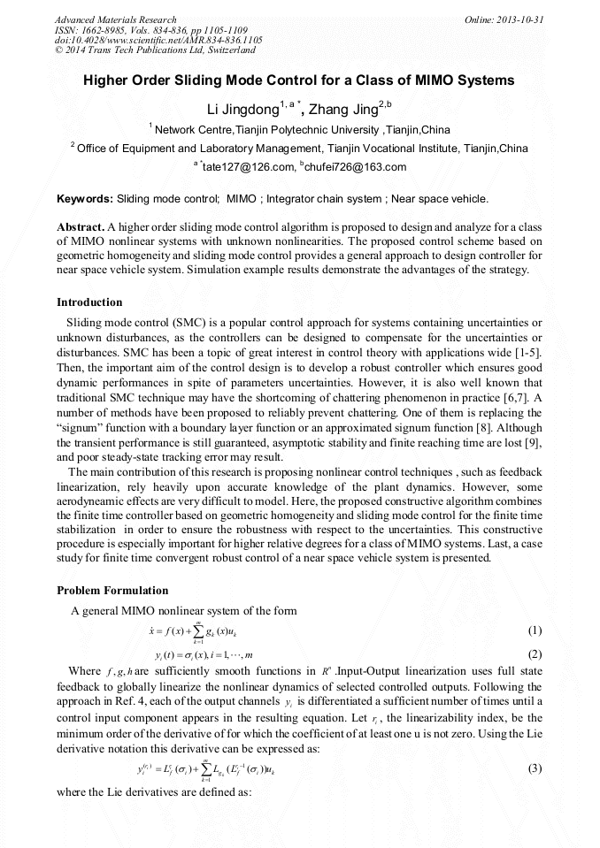 Higher Order Sliding Mode Control for a Class of MIMO Systems ...