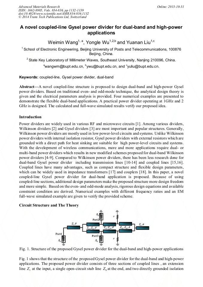 A Novel Coupled-Line Gysel Power Divider for Dual-Band and High-Power ...