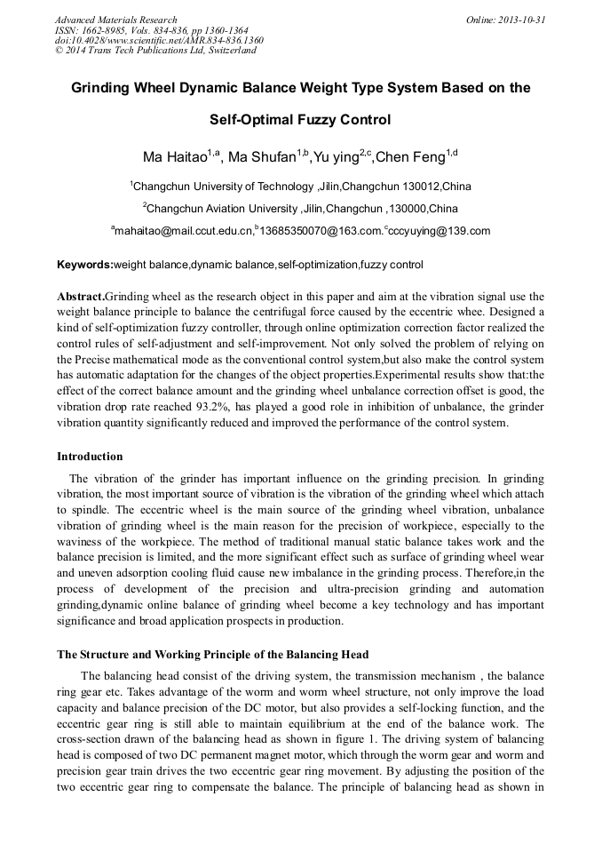 Grinding Wheel Dynamic Balance Weight Type System Based on the Self ...