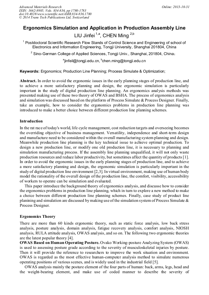 Ergonomics Simulation and Application in Production Assembly Line ...