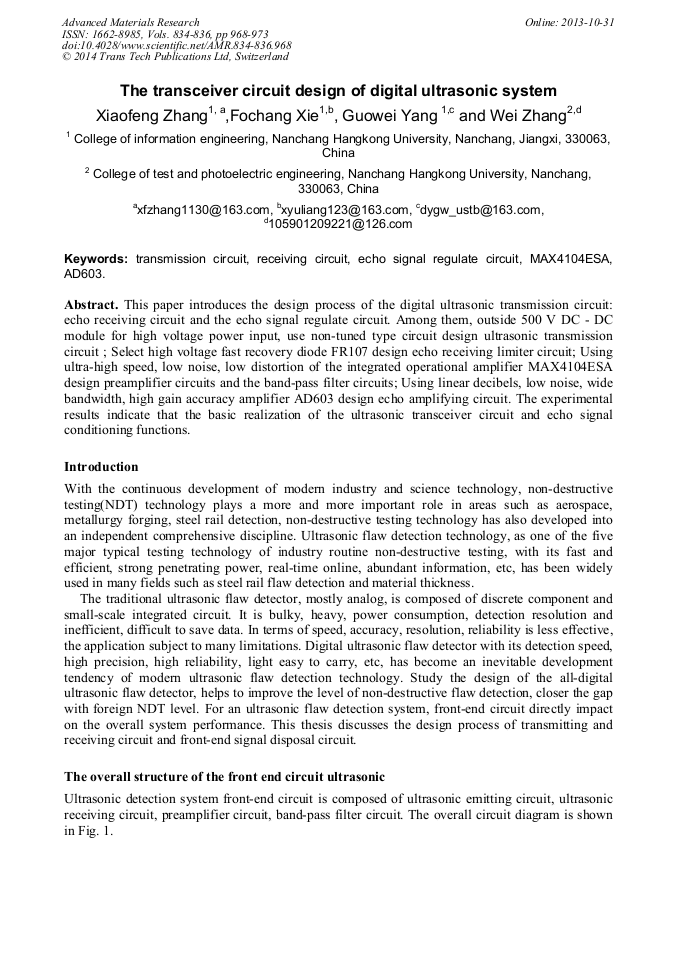 The Transceiver Circuit Design of Digital Ultrasonic System ...