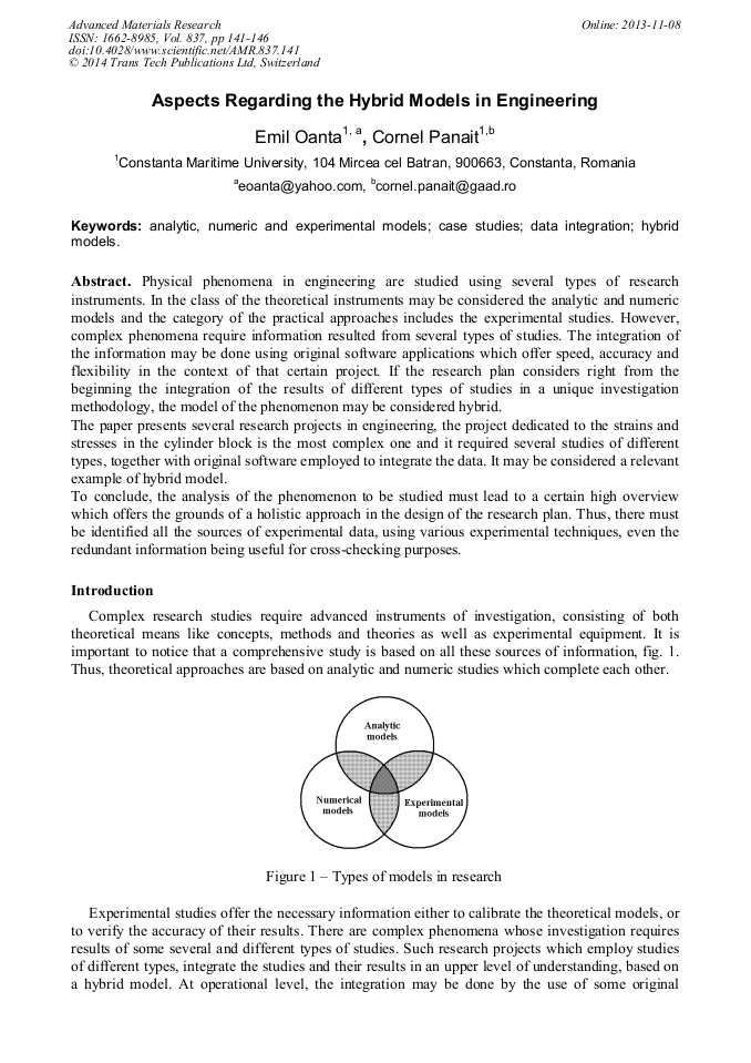 Aspects Regarding the Hybrid Models in Engineering | Scientific.Net