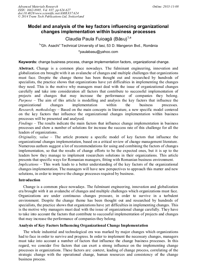 Model and Analysis of the Key Factors Influencing Organizational ...