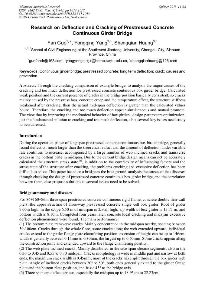 Research on Deflection and Cracking of Prestressed Concrete Continuous ...