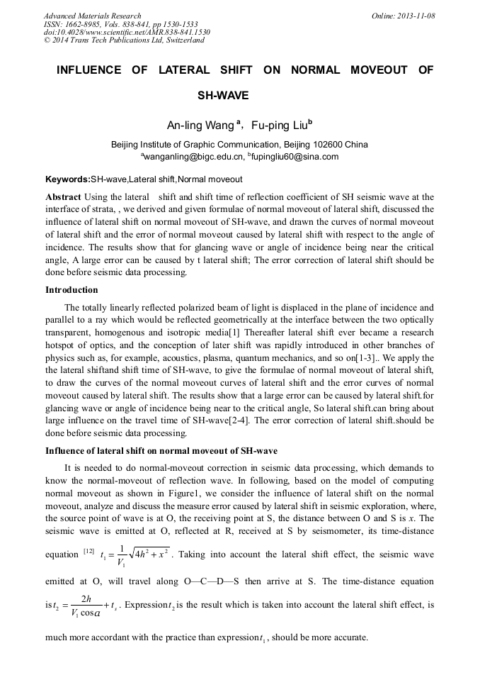 Influence of Lateral Shift on Normal Moveout of SH-Wave | Scientific.Net