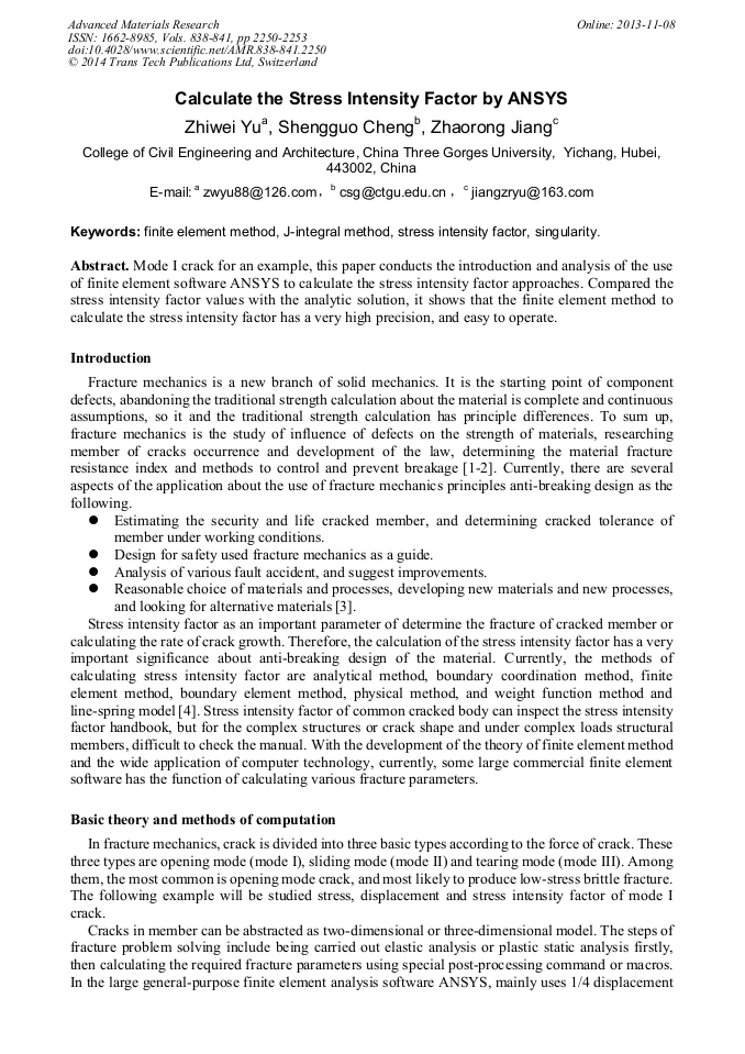 Calculate the Stress Intensity Factor by ANSYS | Scientific.Net