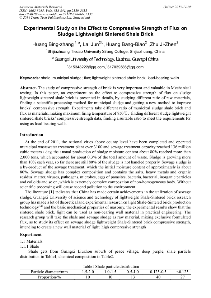 Experimental Study on the Effect to Compressive Strength of Flux on ...