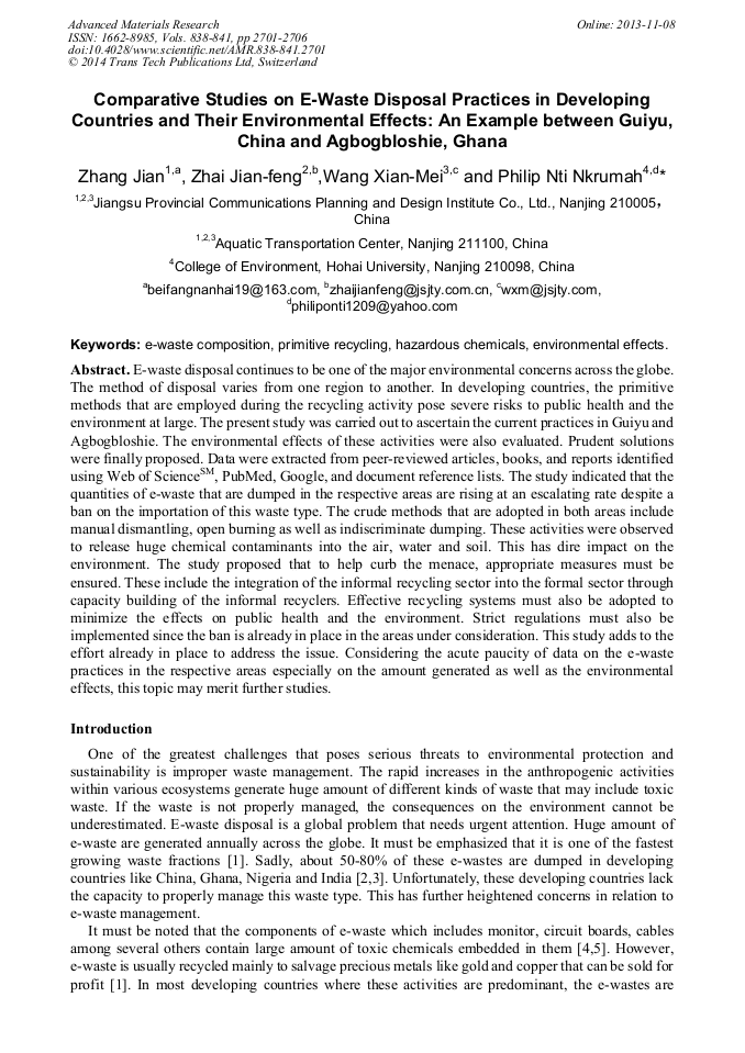 Comparative Studies on E-Waste Disposal Practices in Developing ...
