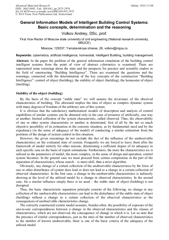 General Information Models of Intelligent Building Control Systems ...