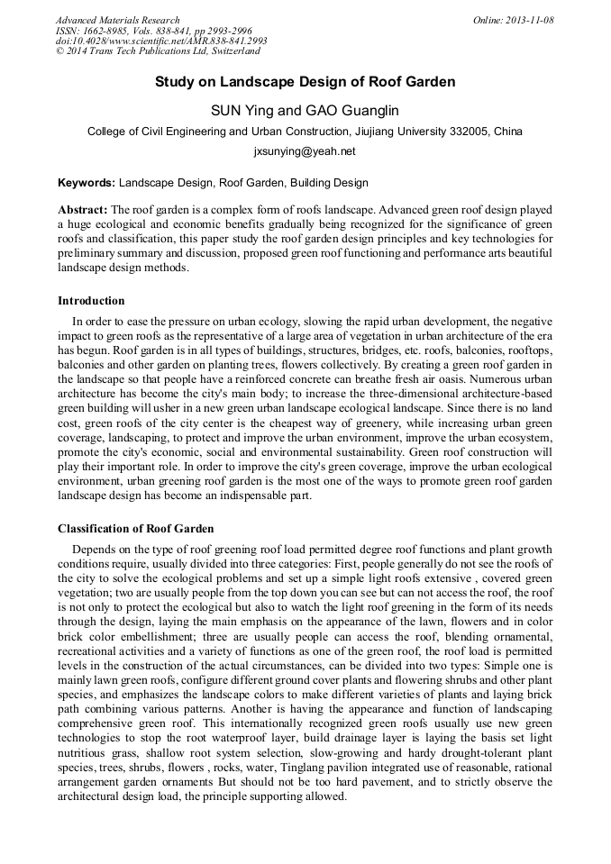 Study on Landscape Design of Roof Garden | Scientific.Net