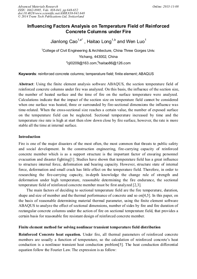 Influencing Factors Analysis on Temperature Field of Reinforced ...