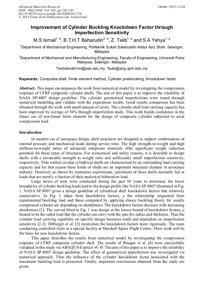 Improvement of Cylinder Buckling Knockdown Factor through Imperfection Sensitivity | Scientific.Net