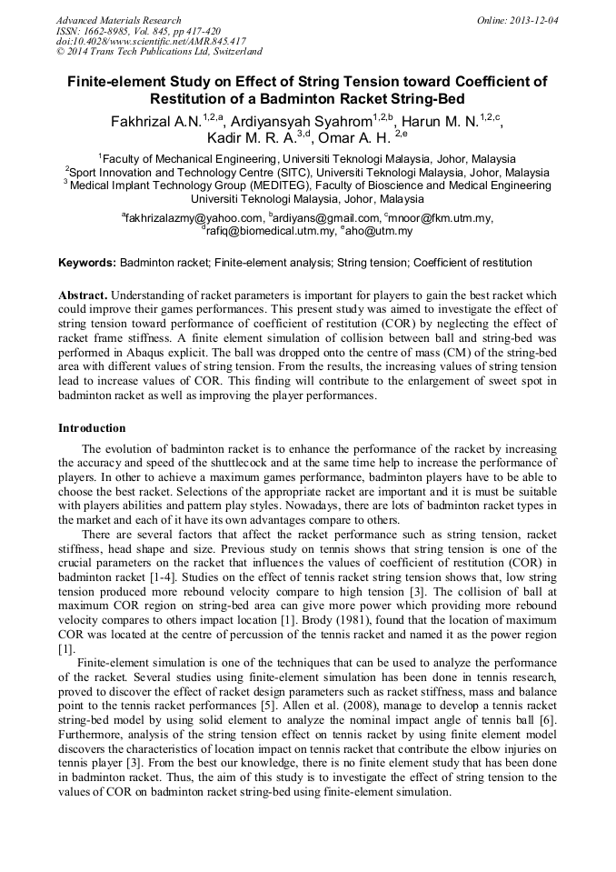 Finite-Element Study on Effect of String Tension toward Coefficient of Restitution of a ...