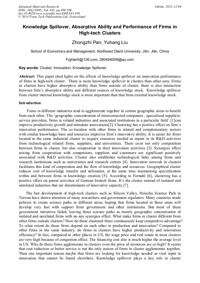 Knowledge Spillover, Absorptive Ability and Performance of Firms in ...