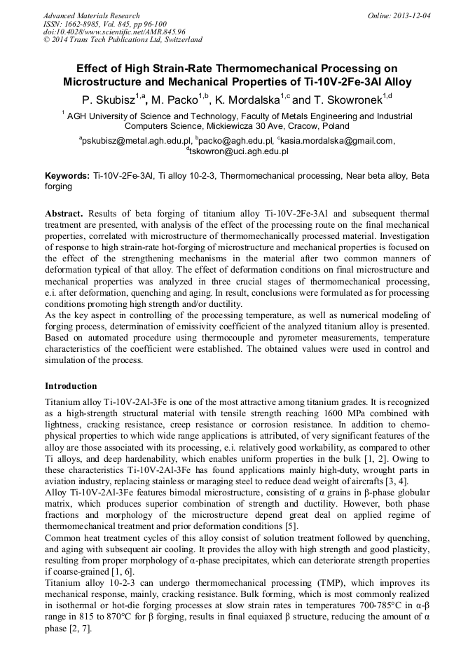 Effect of High Strain-Rate Thermomechanical Processing on Microstructure and Mechanical ...