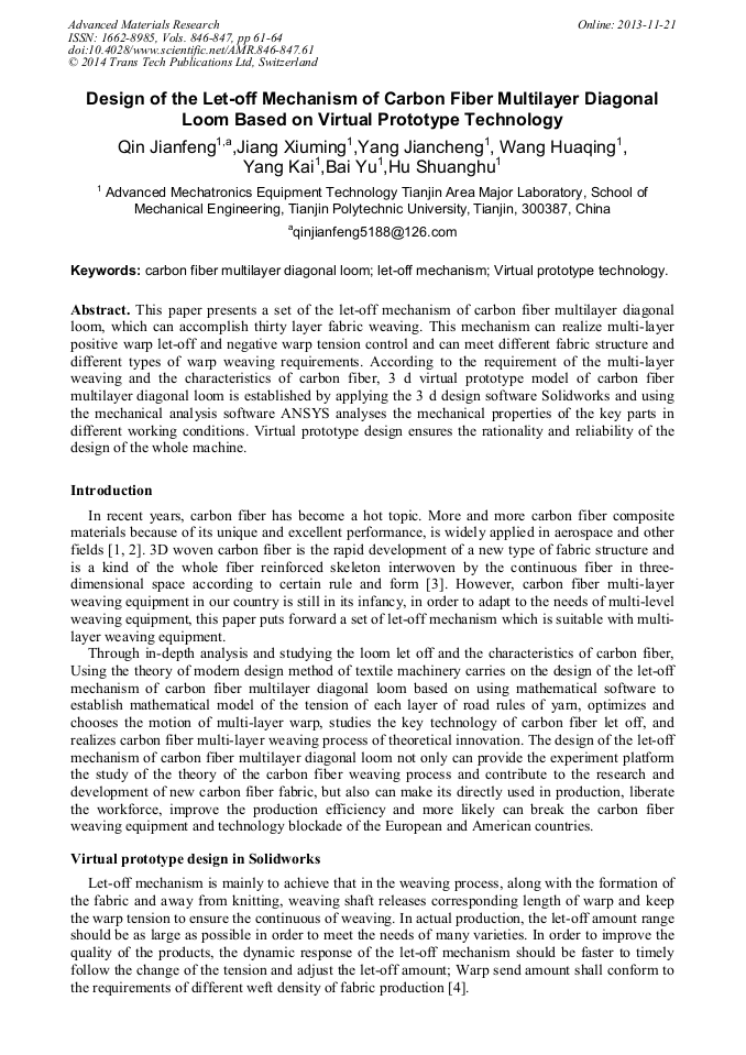 Design of the Let-Off Mechanism of Carbon Fiber Multilayer Diagonal ...
