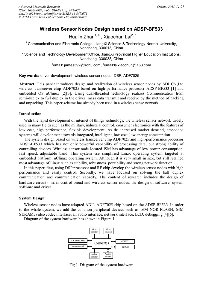 Wireless Sensor Nodes Design Based on ADSP-BF533 | Scientific.Net