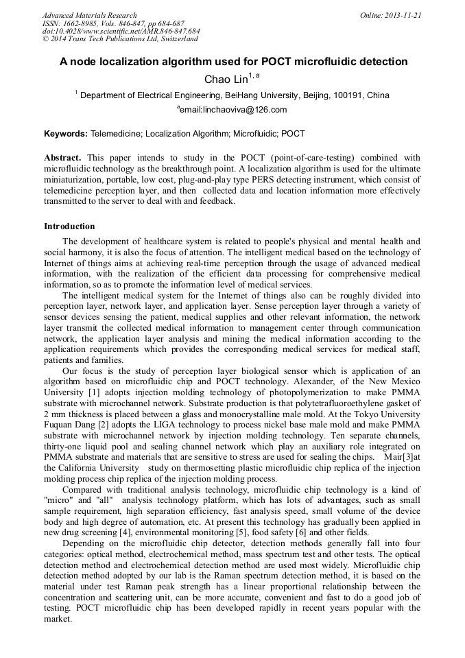 A Node Localization Algorithm Used for POCT Microfluidic Detection ...