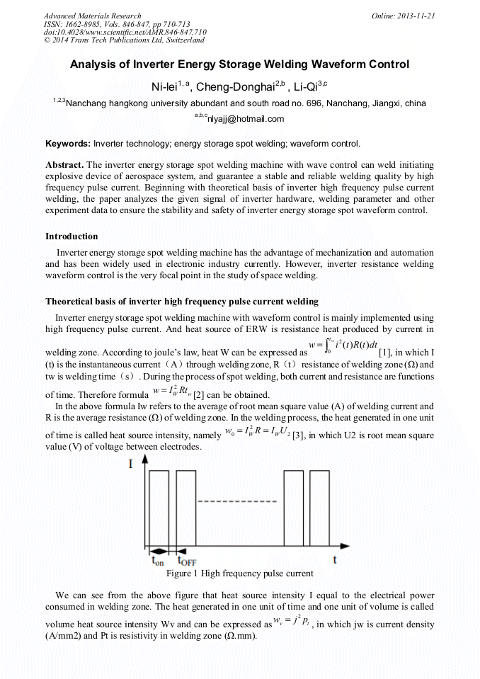 Analysis of Inverter Energy Storage Welding Waveform Control ...