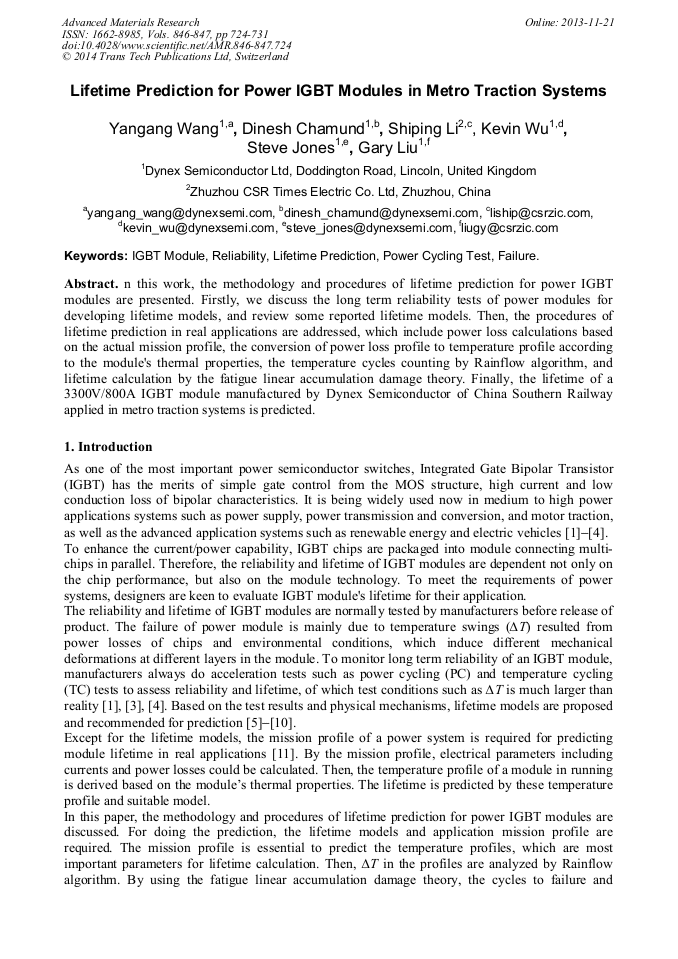 Lifetime Prediction for Power IGBT Modules in Metro Traction Systems ...
