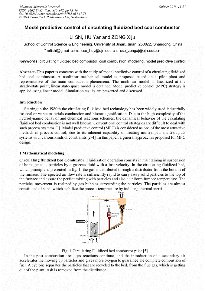 Model Predictive Control of Circulating Fluidized Bed Coal Combustor | Scientific.Net