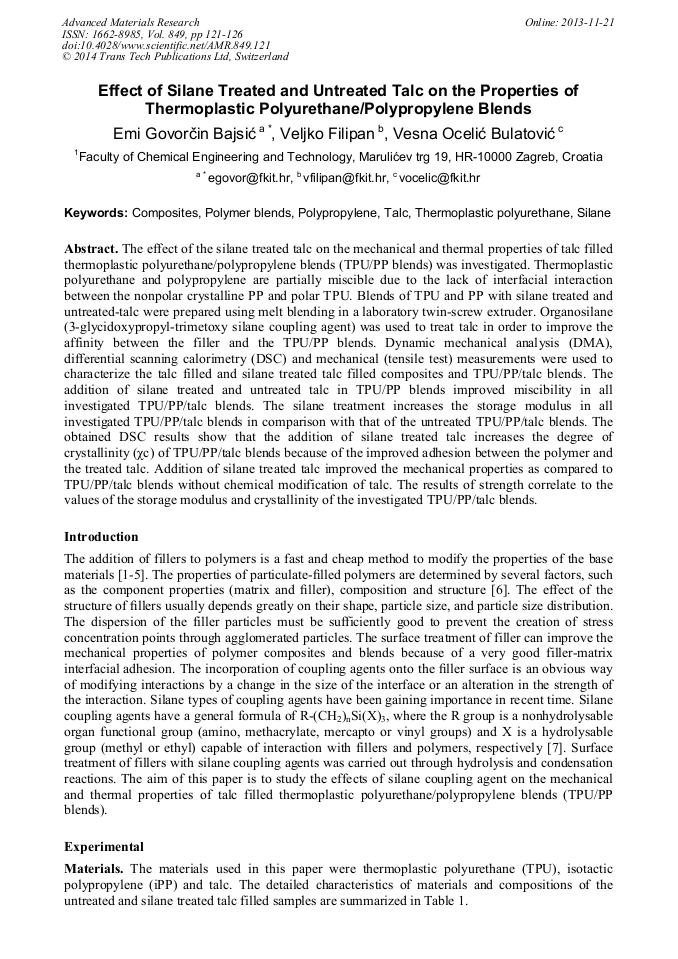 Effect of Silane Treated and Untreated Talc on the Properties of ...