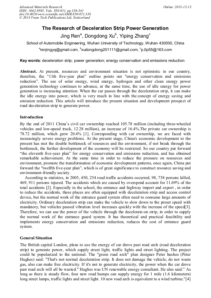 The Research of Deceleration Strip Power Generation | Scientific.Net