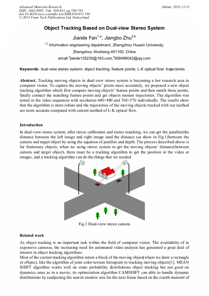 Object Tracking Based on Dual-View Stereo System | Scientific.Net