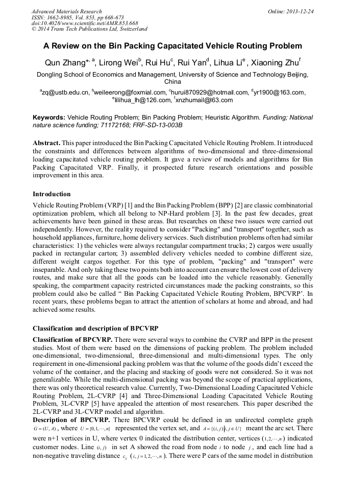 A Review on the Bin Packing Capacitated Vehicle Routing Problem ...