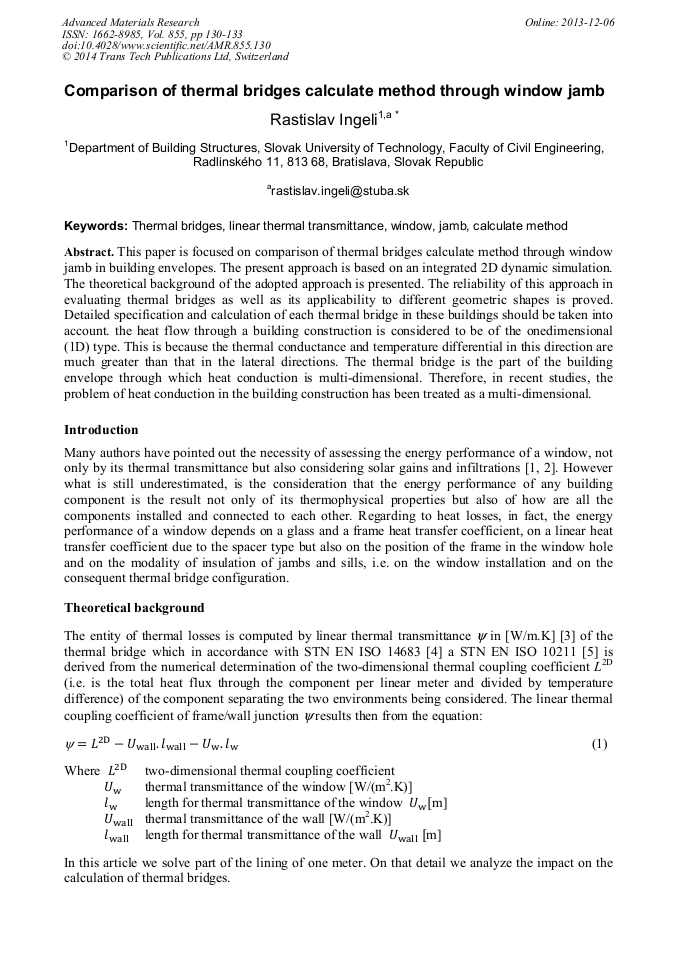 Comparison of Thermal Bridges Calculate Method through Window Jamb ...