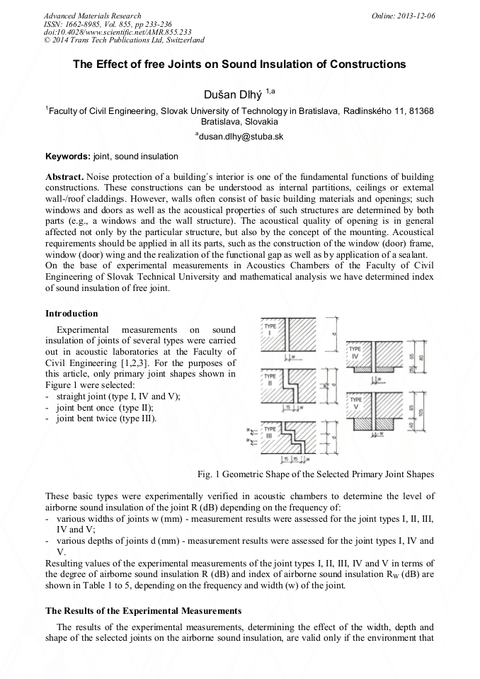 The Effect of Free Joints on Sound Insulation of Constructions ...